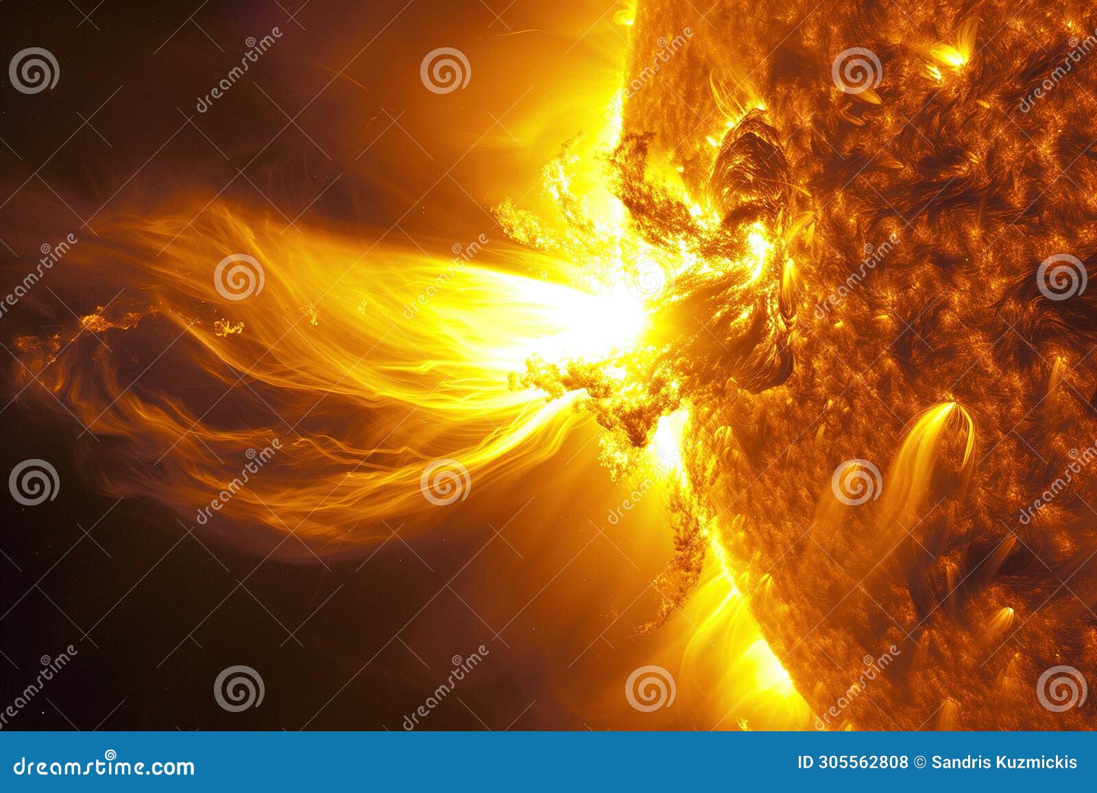 Strong Solar Flare Erupts from Sun. Generative AI Stock Illustration ...