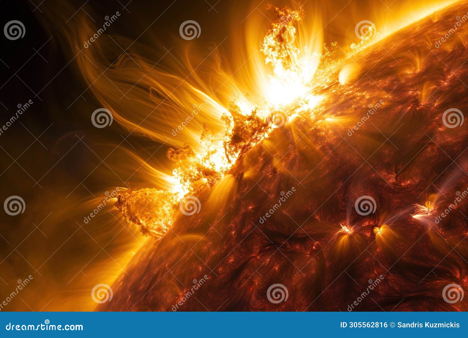 Strong Solar Flare Erupts from Sun. Generative AI Stock Illustration ...
