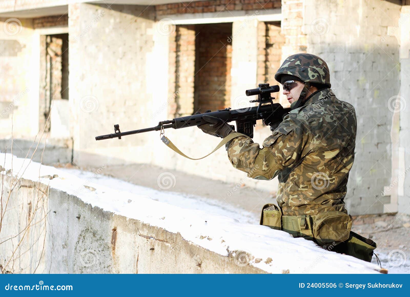Strong Soldier with a Weapon Stock Photo - Image of ambush, abandoned ...