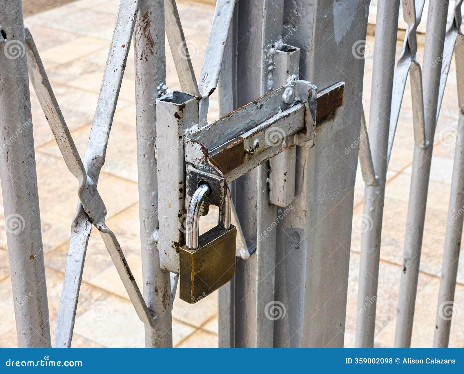 Strong Steel Grid Gate Fastened with a Padlock, Symbolizing Security ...