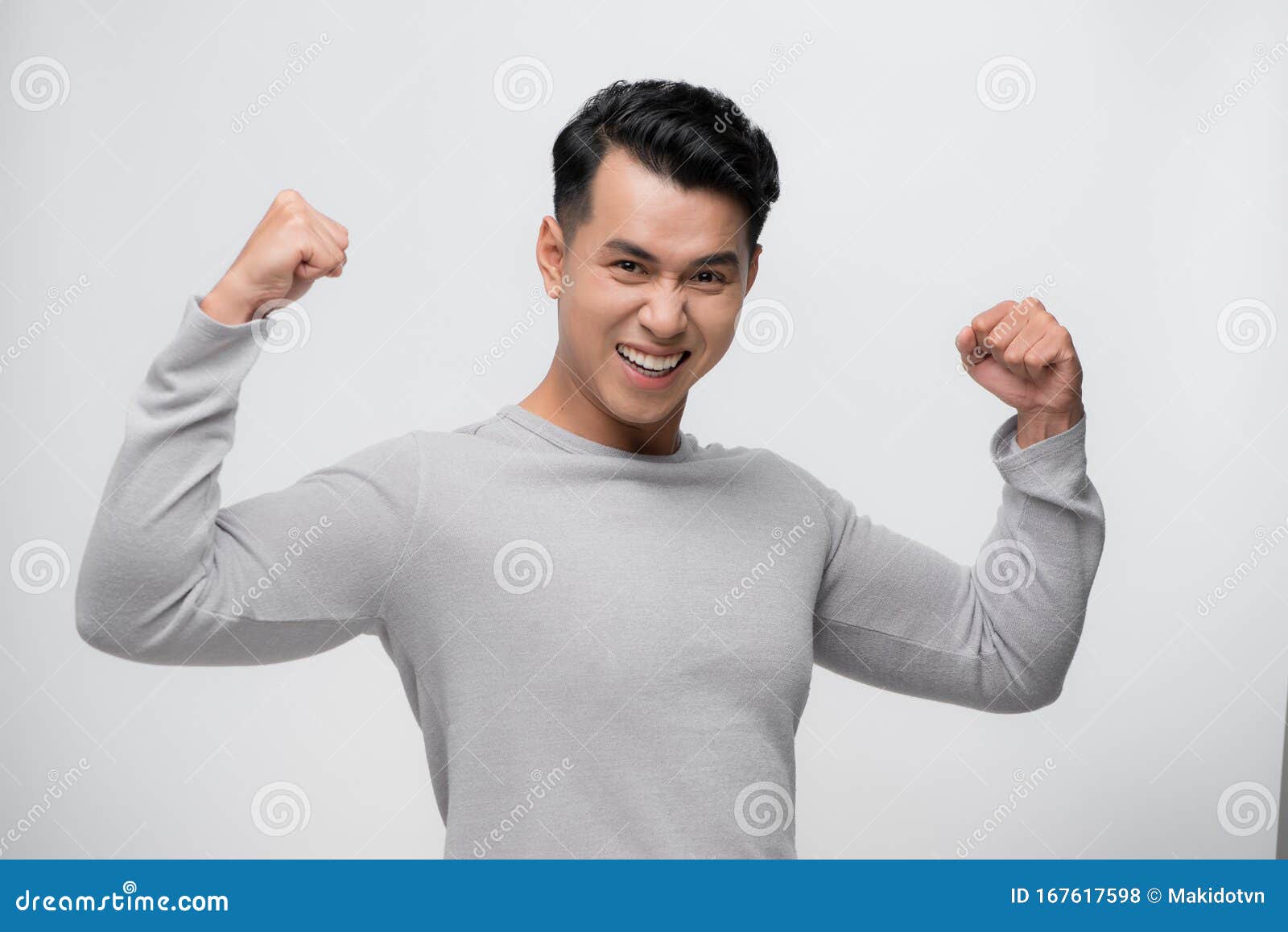 Strong, Successful Winner Man Looking Up Stock Photo - Image of ...