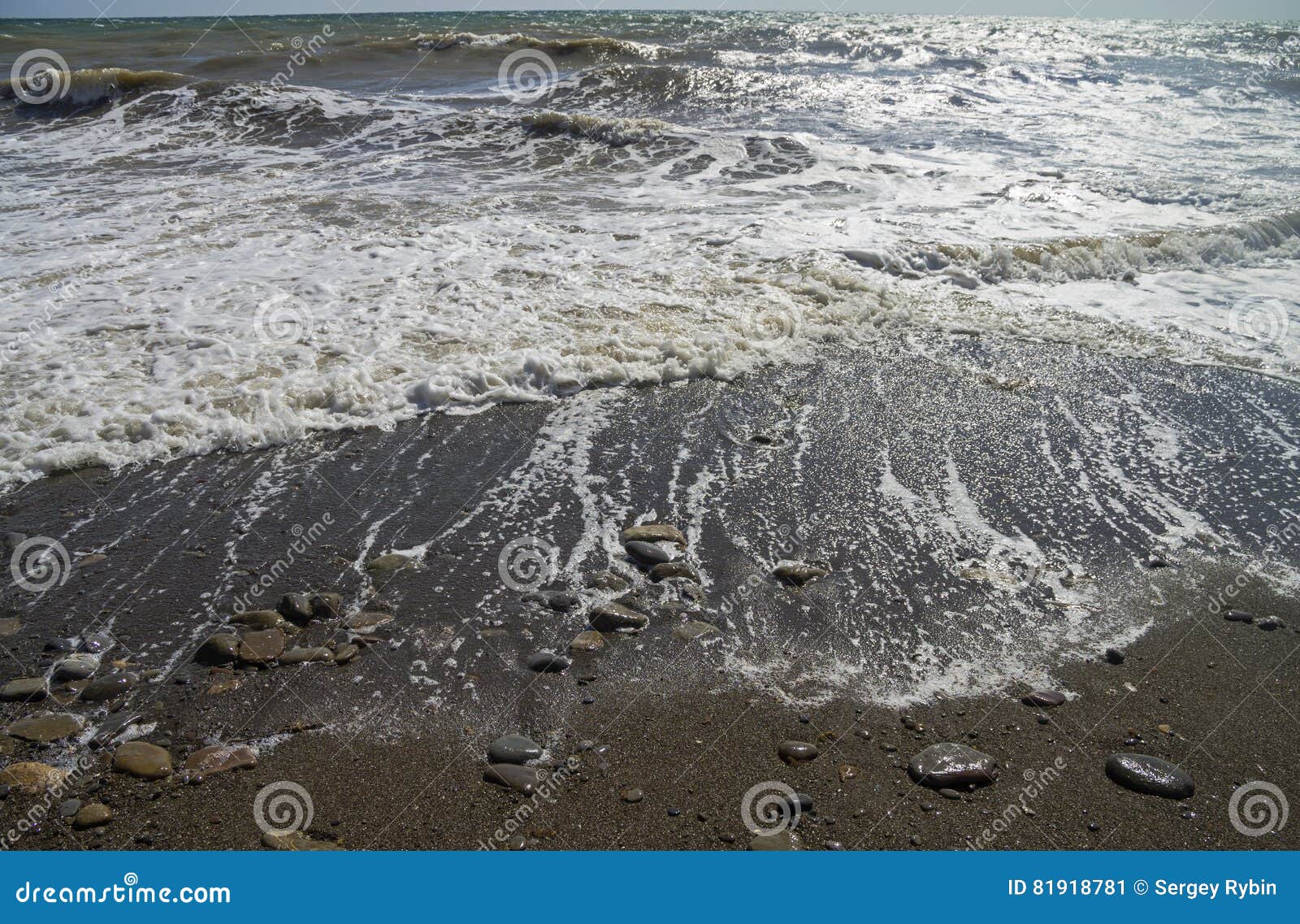Strong Surf on Sandy Beach. Crimea. Stock Image - Image of rock, nature ...
