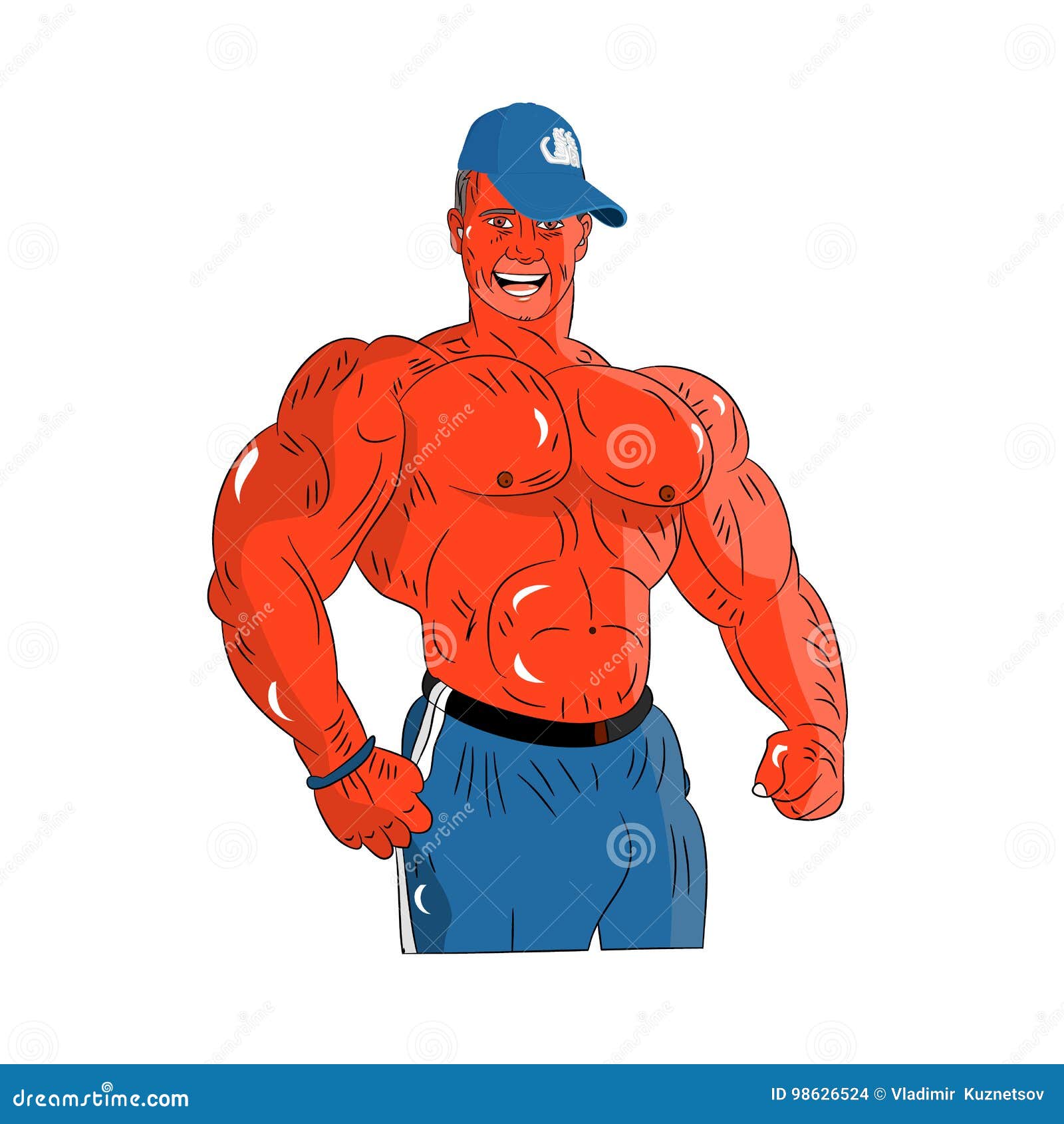Strong Tanned Man Macho in a Cap, Cartoon on a White Background. Stock ...