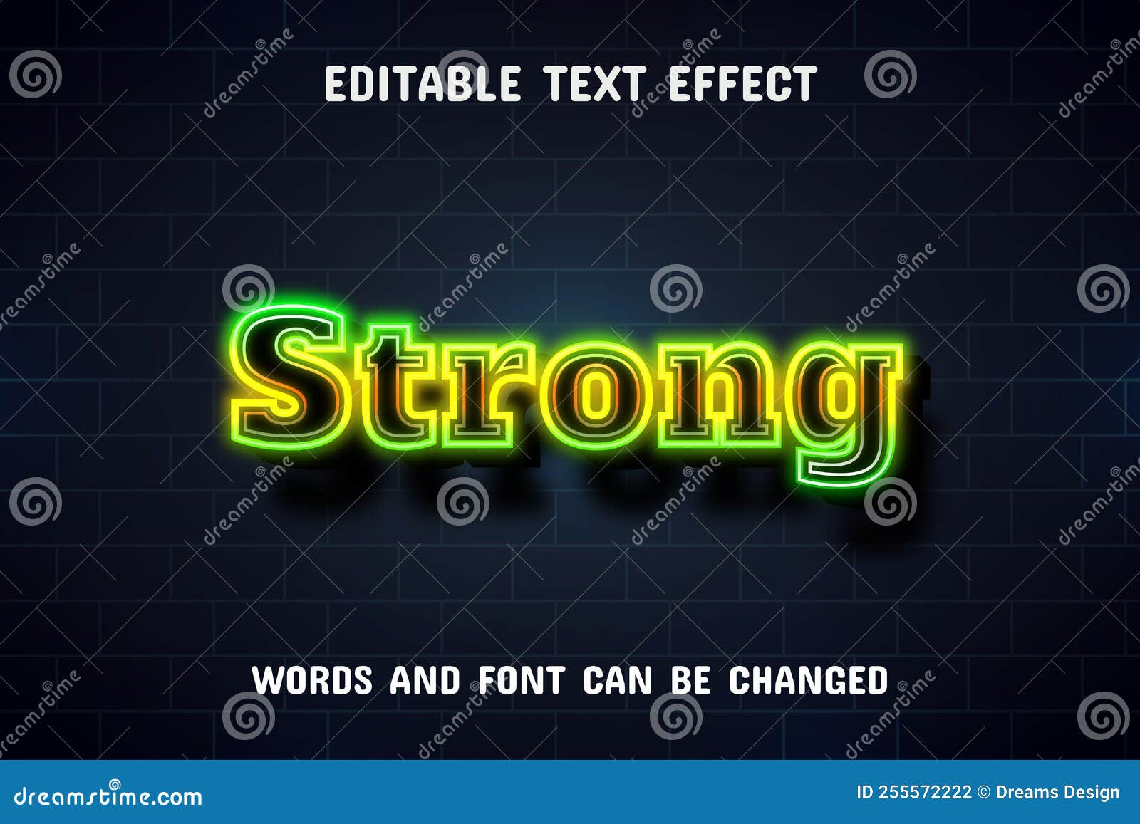 Strong Text - Neon Text Effect Editable Stock Vector - Illustration of ...
