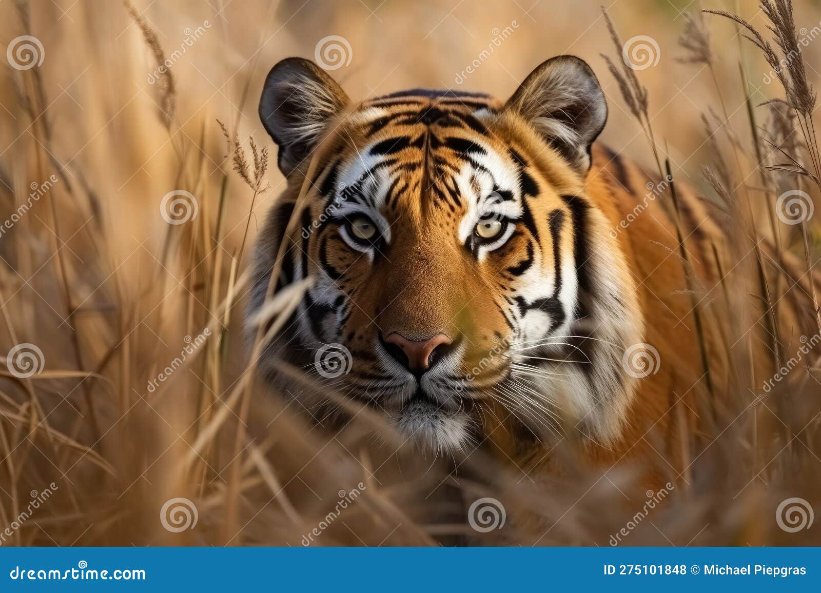 A Strong Tiger in the High Grass at a River Created with Generative AI ...