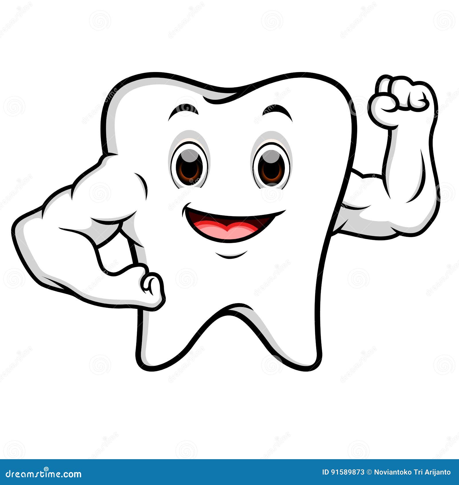 Strong Tooth Flexing His Arm Vector Illustration | CartoonDealer.com ...