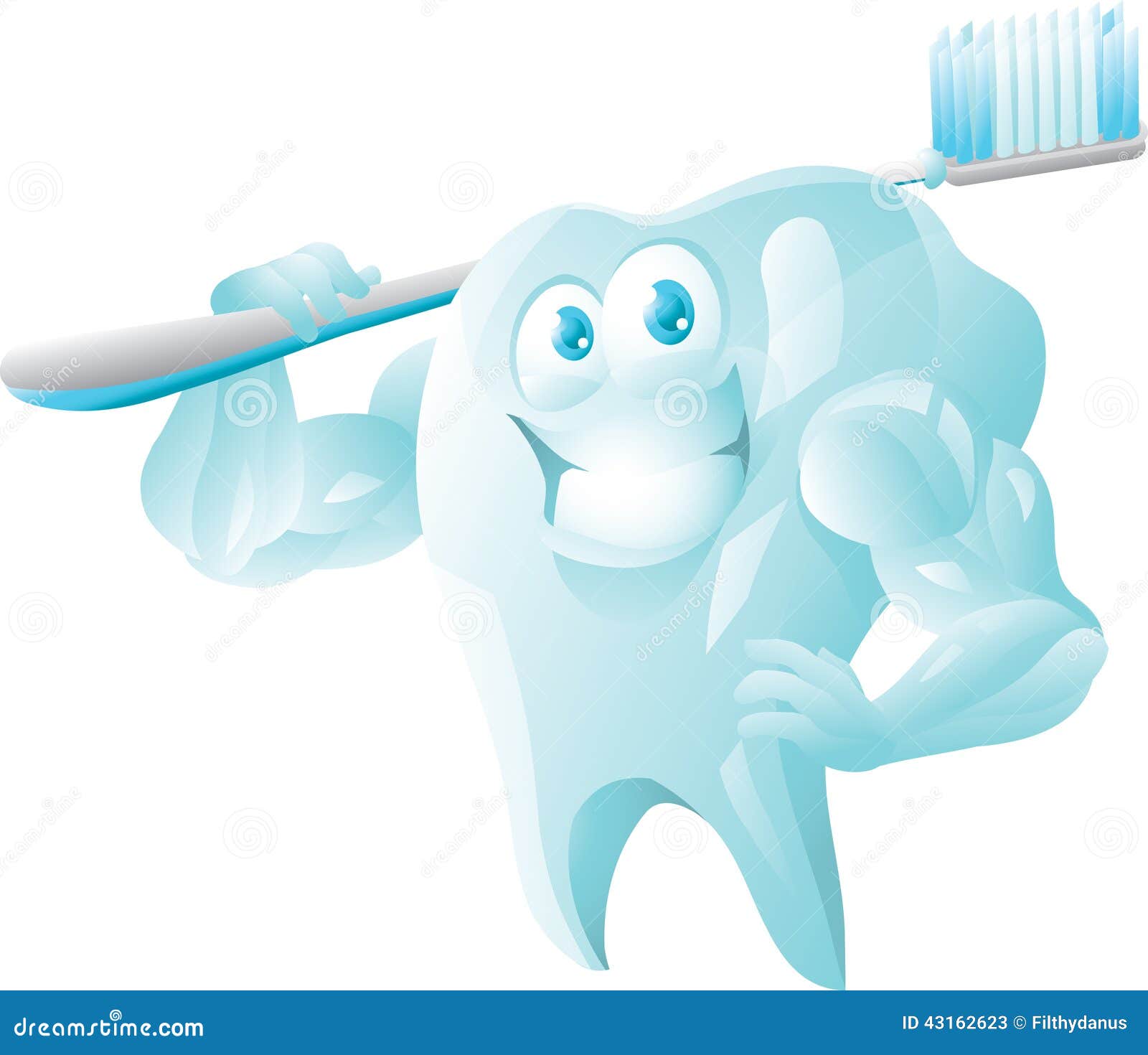 Strong Tooth Showing Arm Muscles With Line Art Drawing Cartoon Vector ...