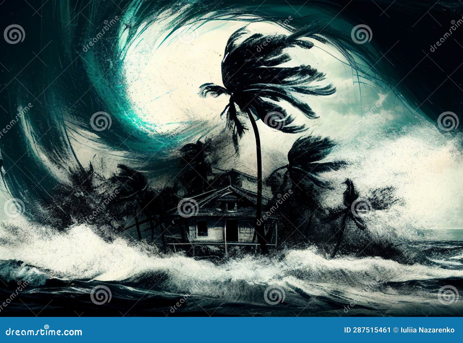 Strong Tsunami Covers the House. AI Generated Stock Illustration ...