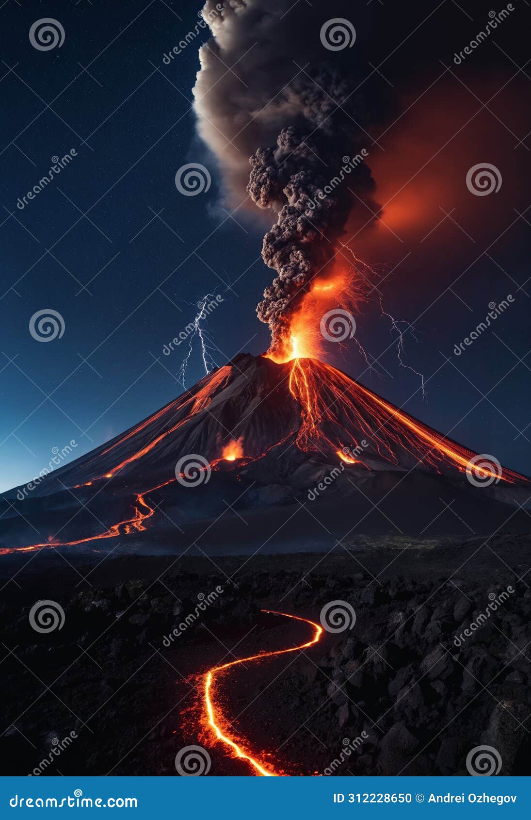 Strong Volcanic Eruption at Night, Stock Photo - Image of eruption ...