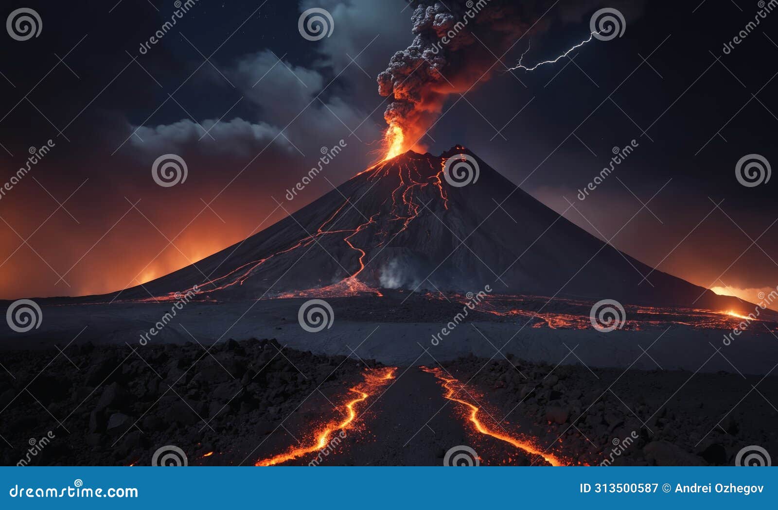 Strong Volcanic Eruption at Night. Stock Image - Image of mountain ...