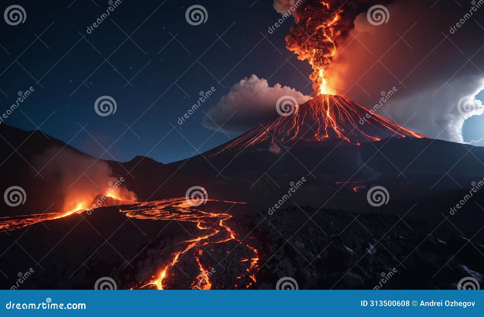 Strong Volcanic Eruption at Night. Stock Photo - Image of erupt, travel ...