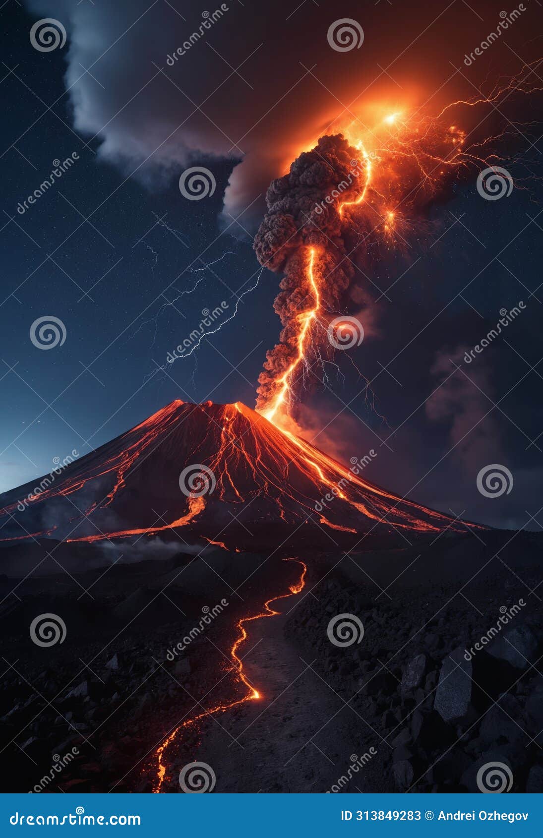 Strong Volcanic Eruption at Night. Stock Image - Image of erupt ...