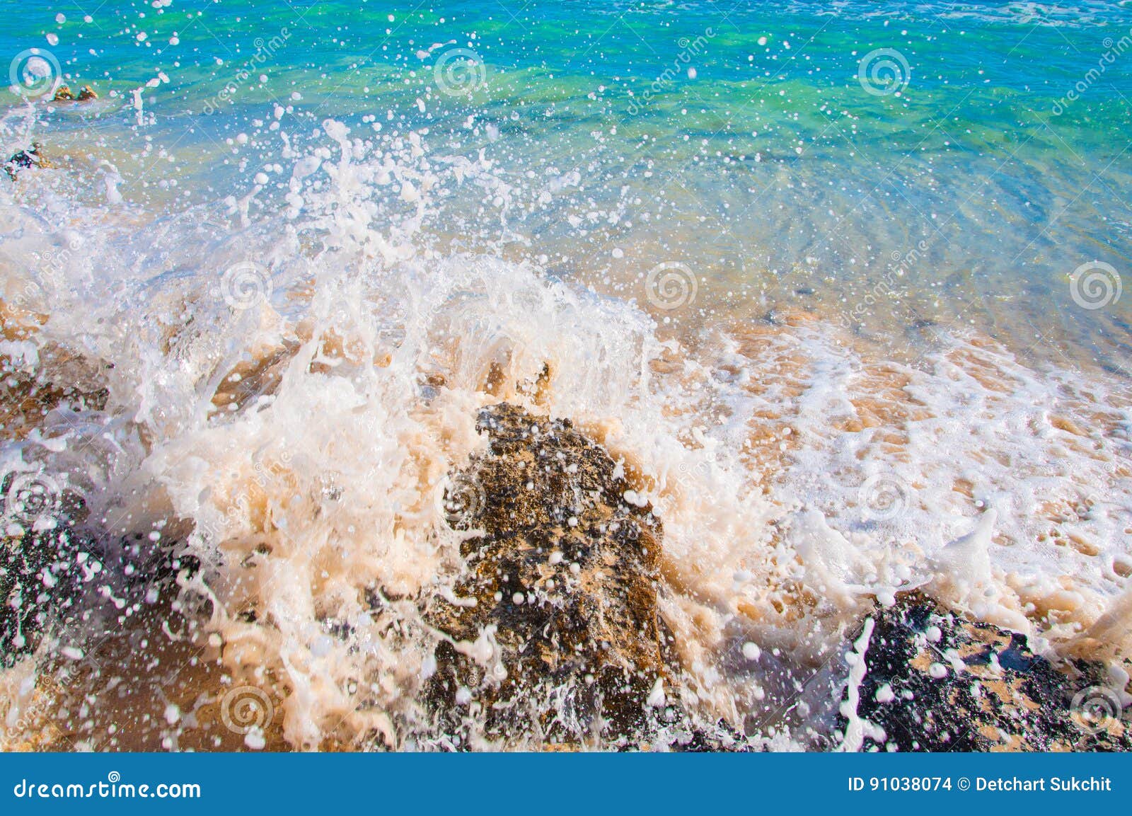 Strong Wave With Foam And Ripple Splash Water Texture In A Summer Sea ...