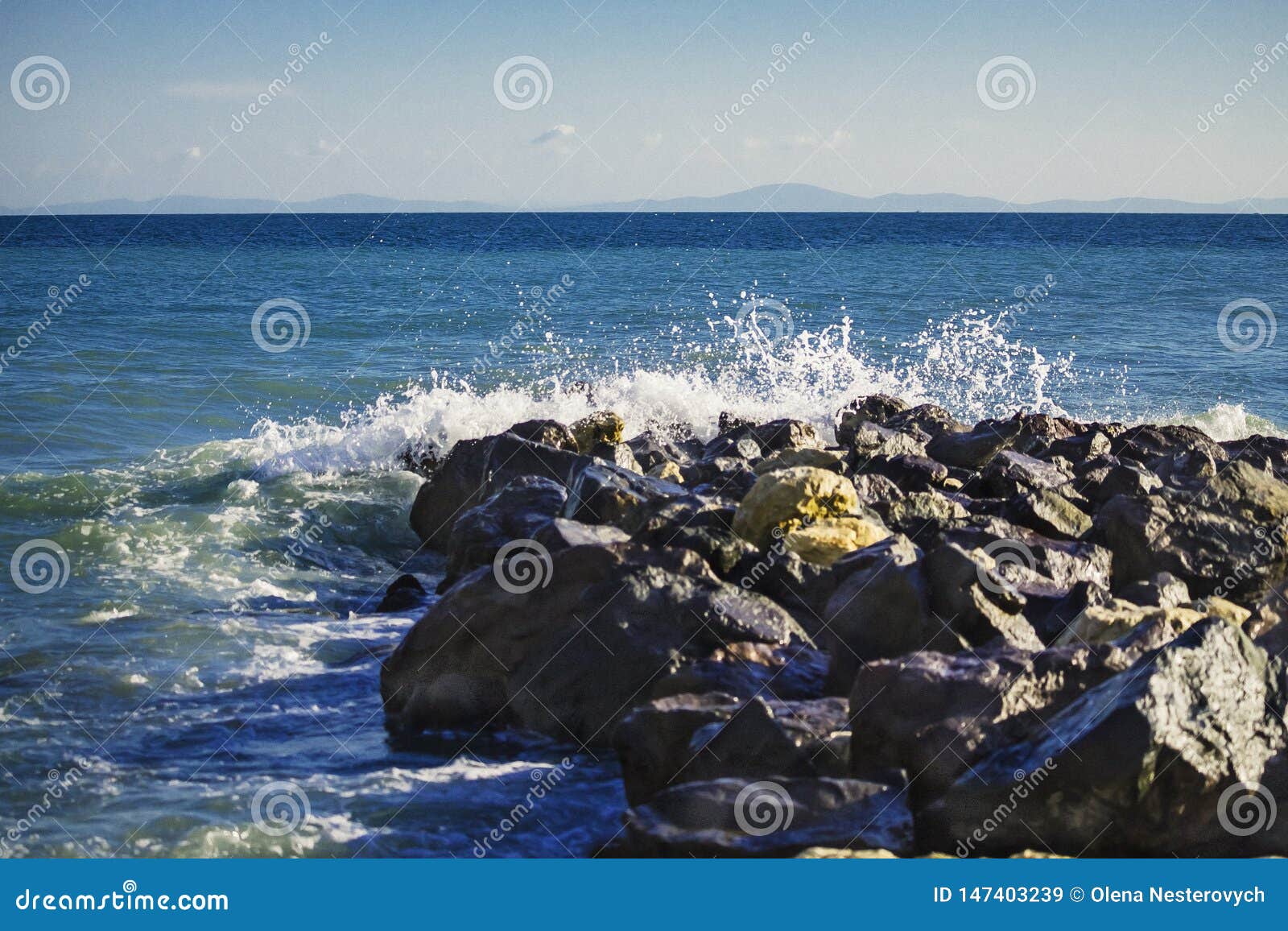 Strong Wave of Sea Beats on the Rocks Stock Image - Image of landscape ...
