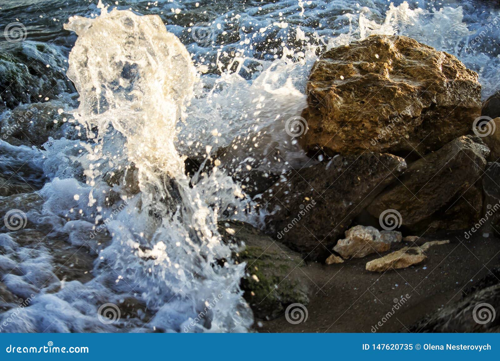 Strong Wave of Sea Beats on the Rocks Stock Image - Image of drops ...
