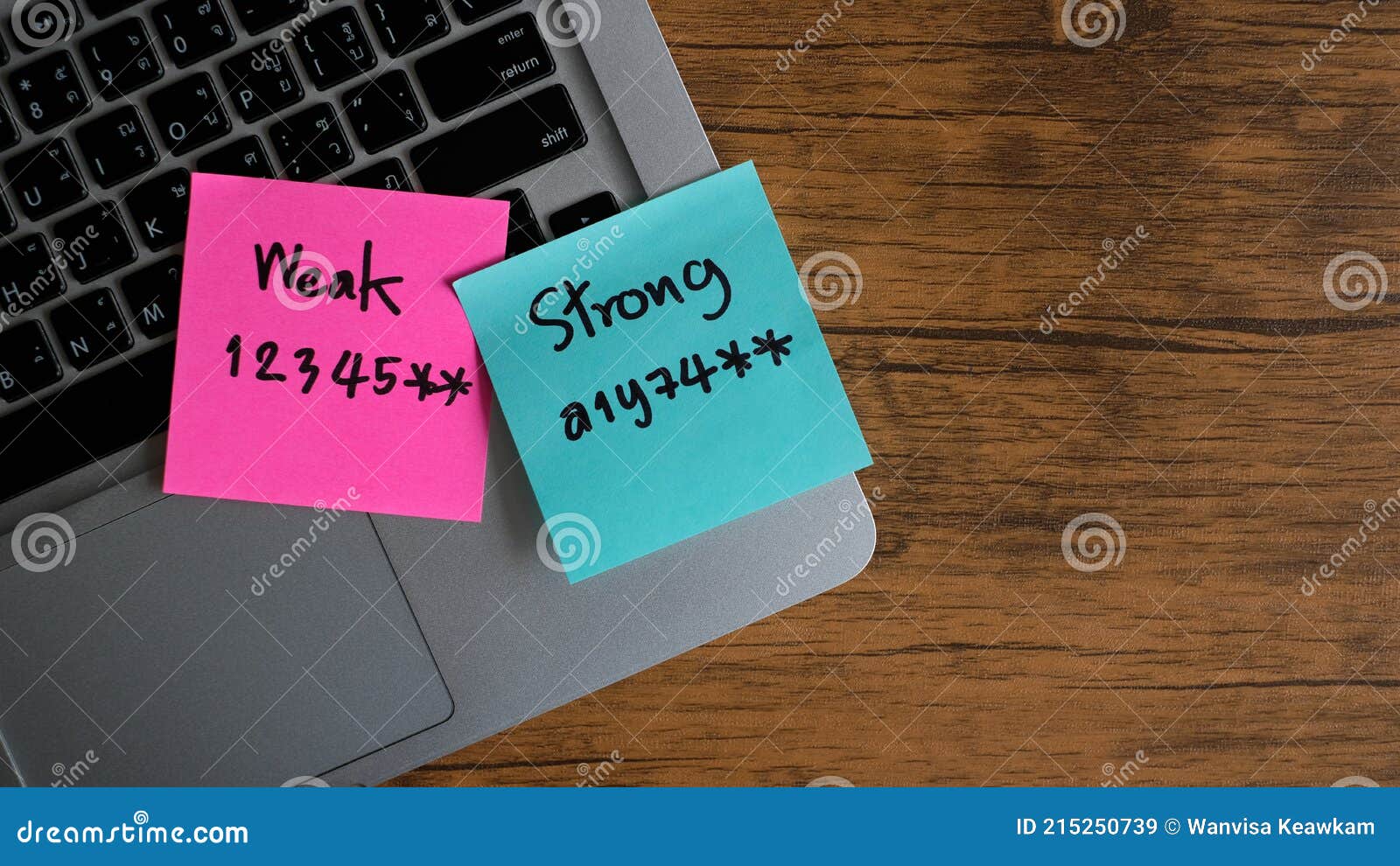 Strong And Weak Easy Password On Laptop Background. Stock Image ...