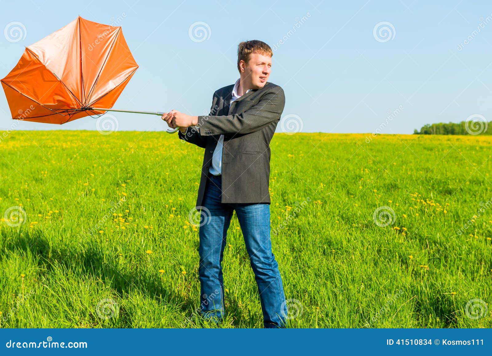 Strong Wind Wrenched Umbrella Man Stock Photo - Image of lifestyle ...