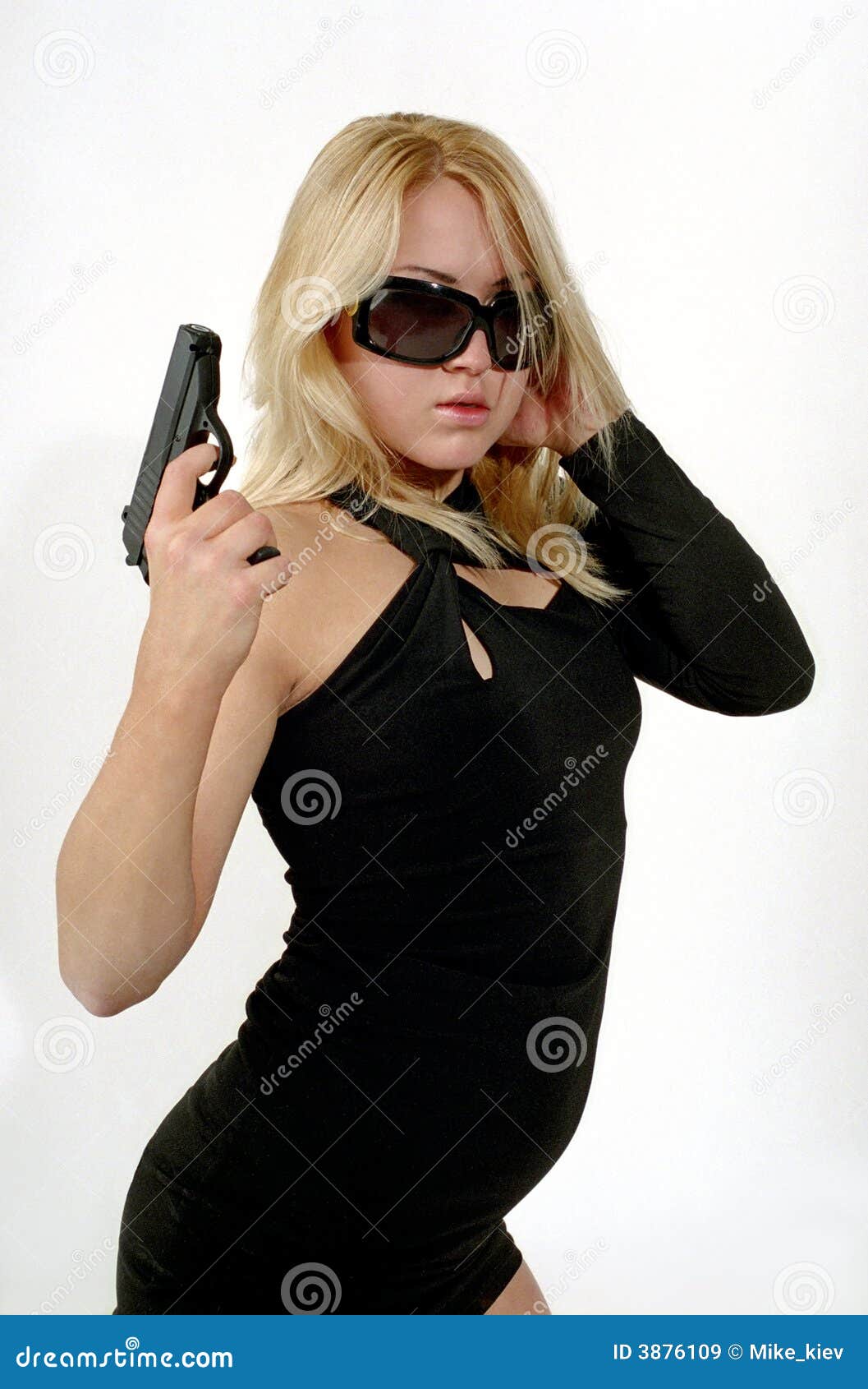 Strong Woman with Black Gun Stock Image - Image of females, hand: 3876109