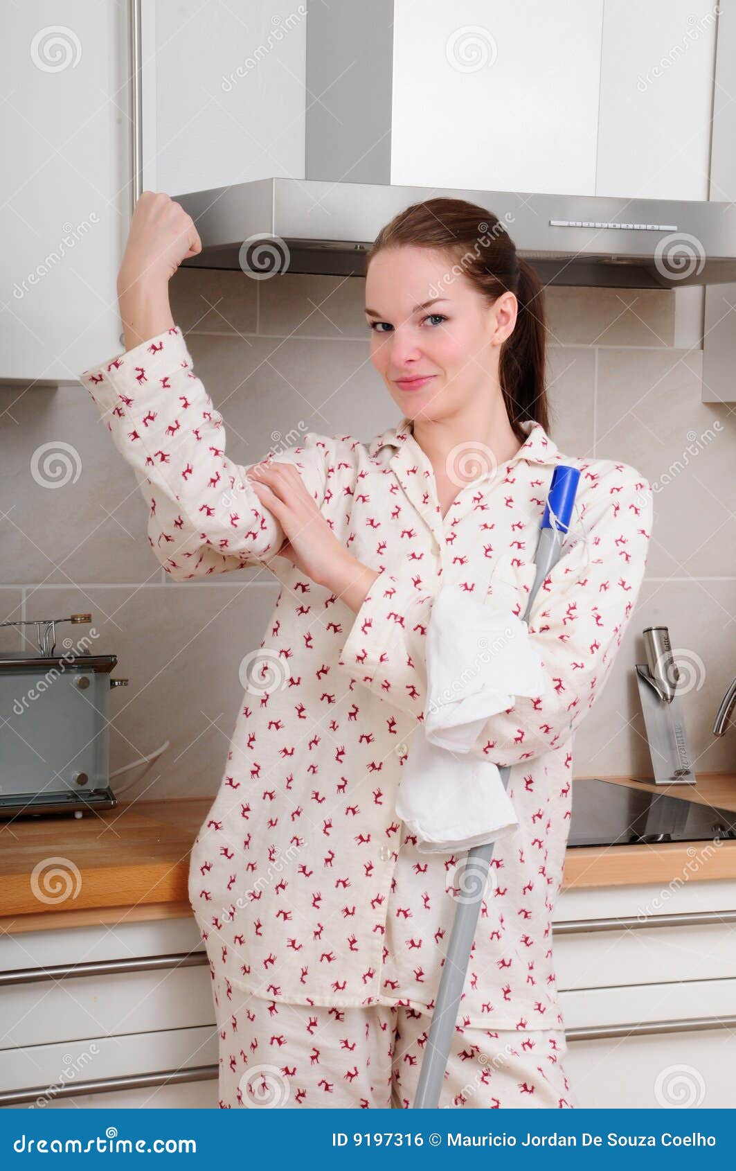 Strong Woman Cleaning Kitchen Stock Photo - Image of power, handsome ...