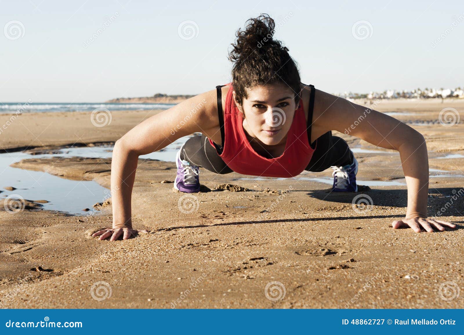 Strong woman doing pushups stock image. Image of exercising - 48862727
