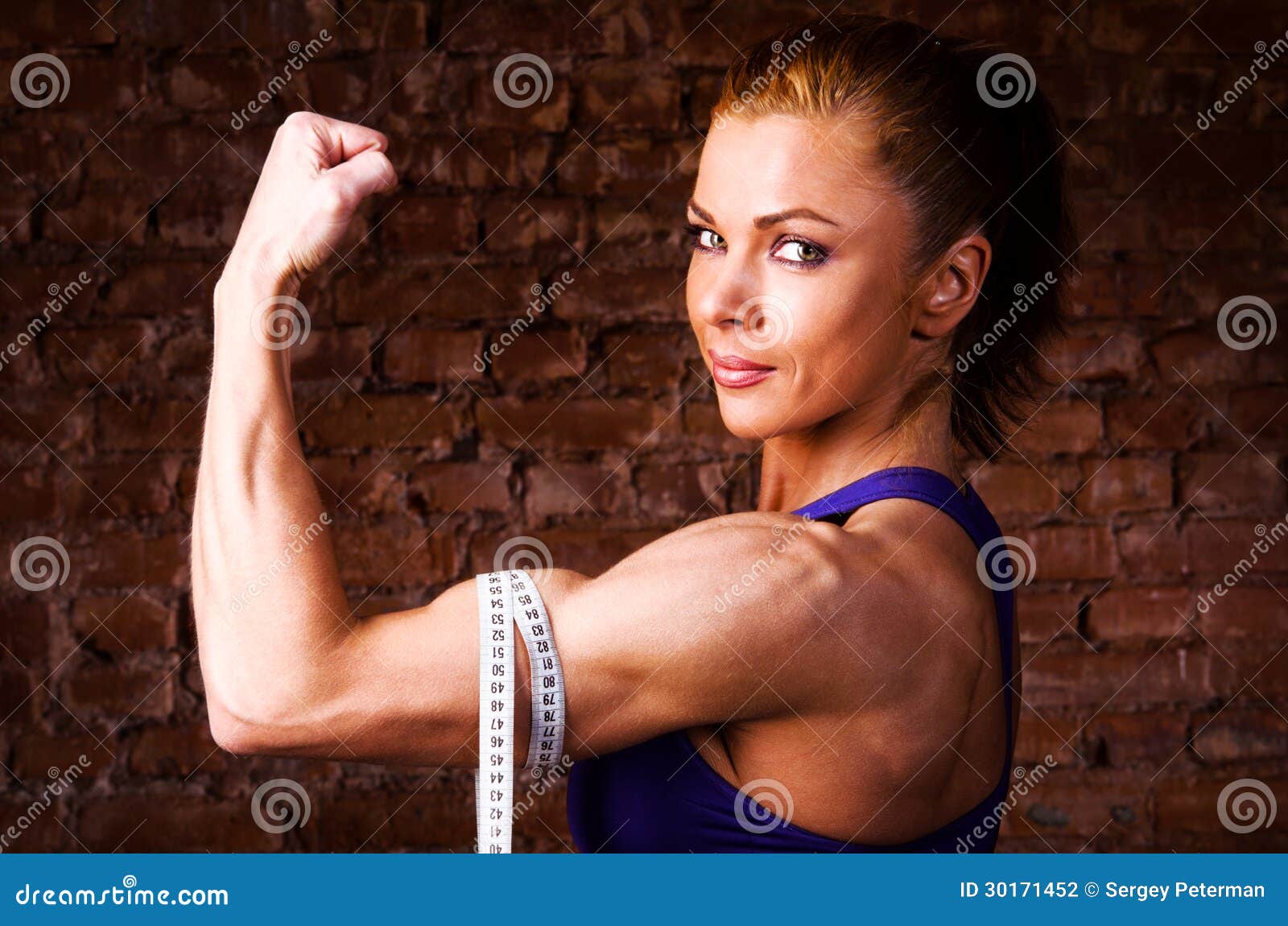 Strong woman stock photo. Image of muscles, brick, beautiful - 30171452