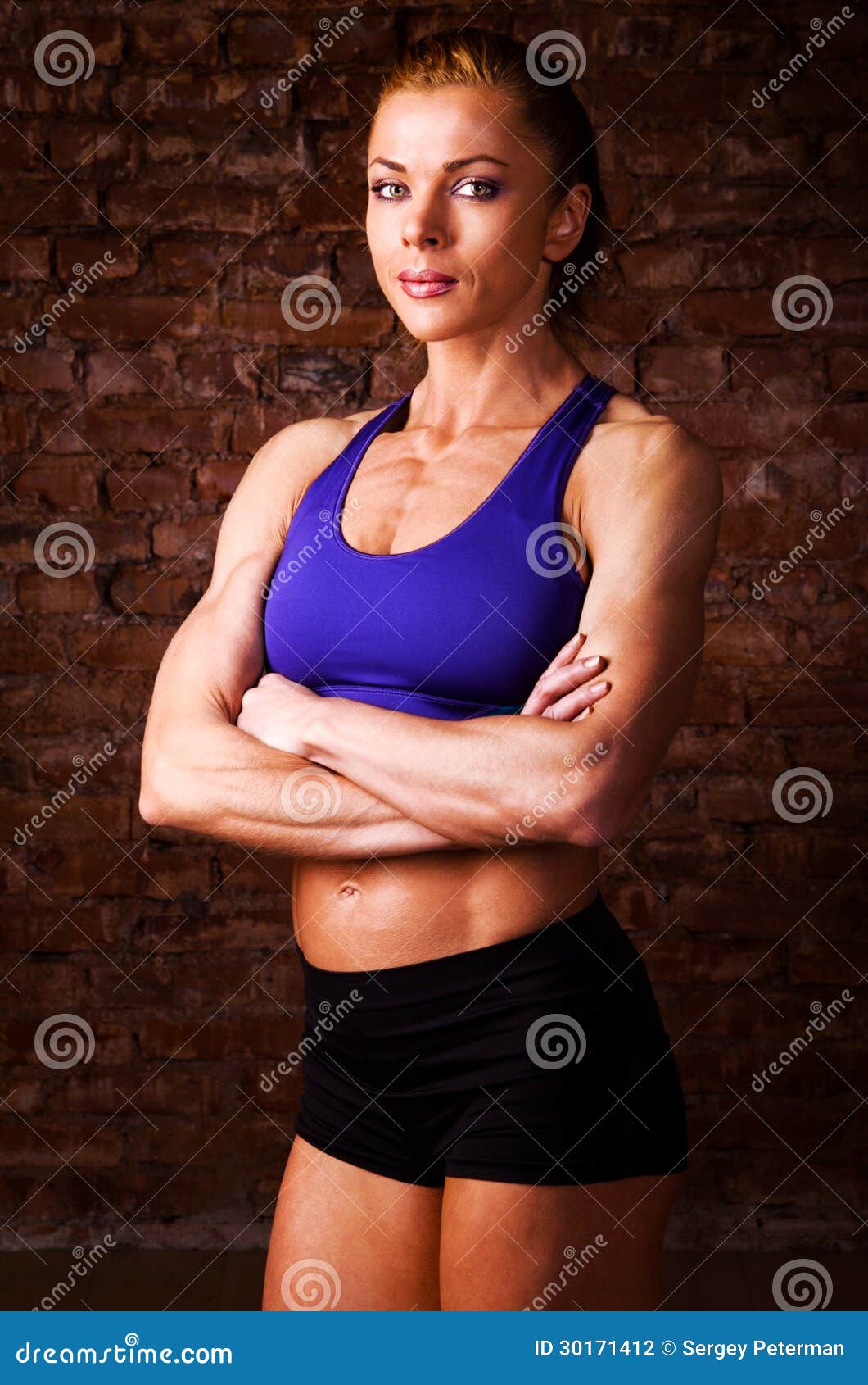 Strong woman stock photo. Image of iron, brunette, purple - 30171412