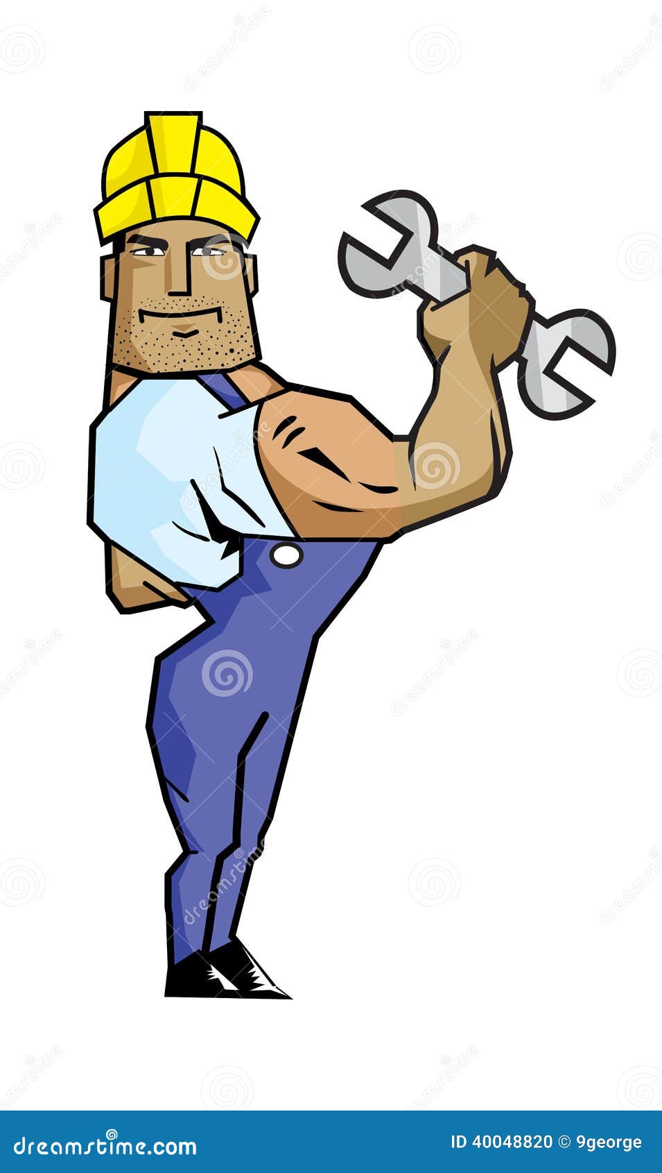 Strong Worker Man Holding Spanner Stock Illustration - Illustration of ...