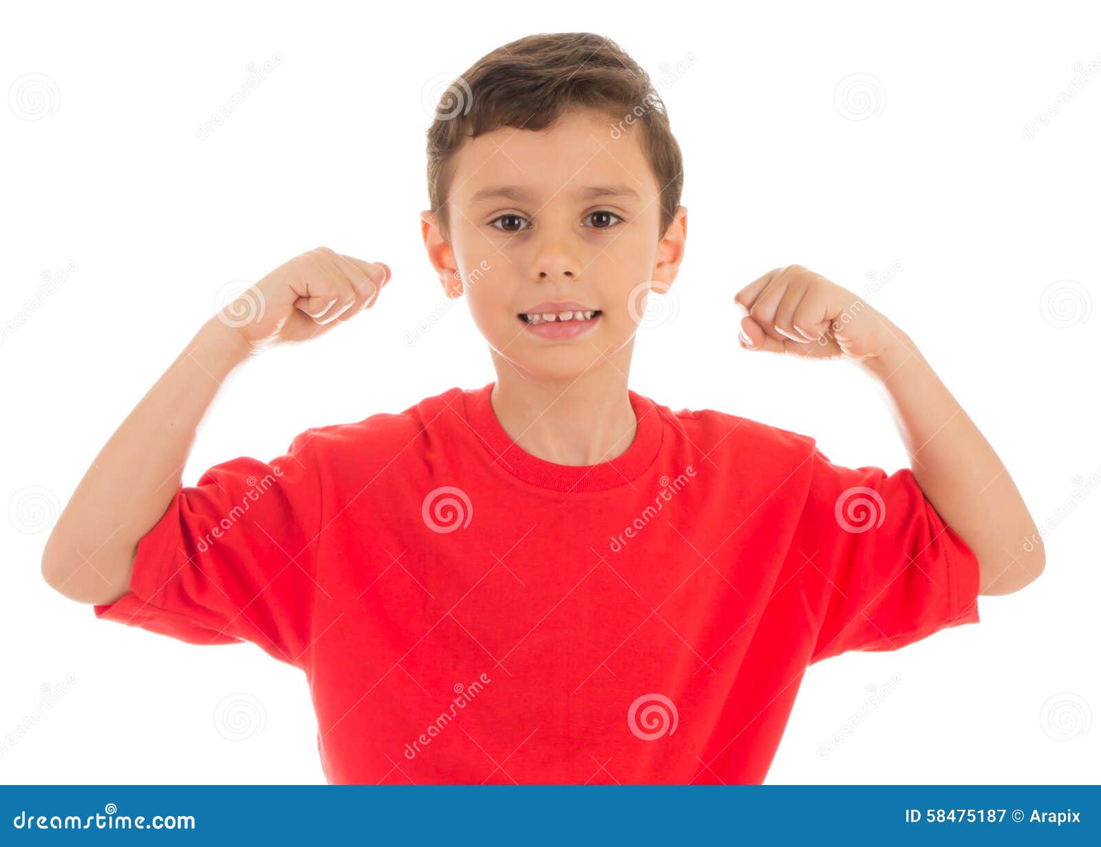 Strong Young Boy Showing His Biceps Muscles Stock Image - Image of ...
