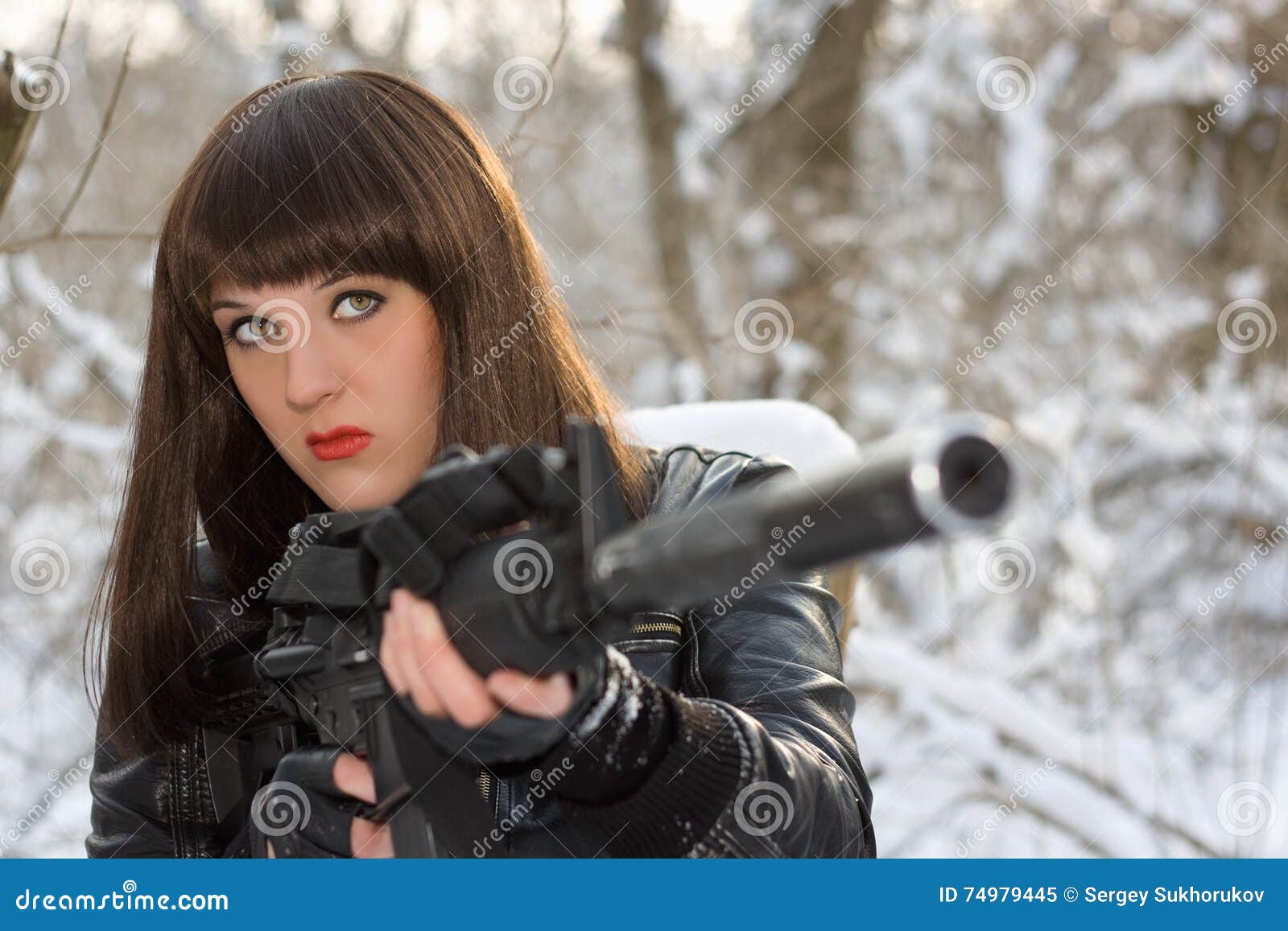 Strong Young Lady with a Rifle Stock Image - Image of closeup, nature ...