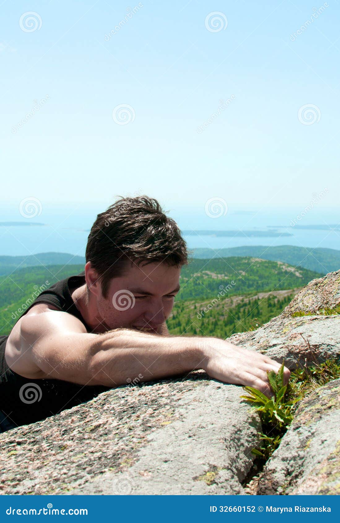 Strong Young Man Climbing To the Mountain Stock Photo - Image of hand ...