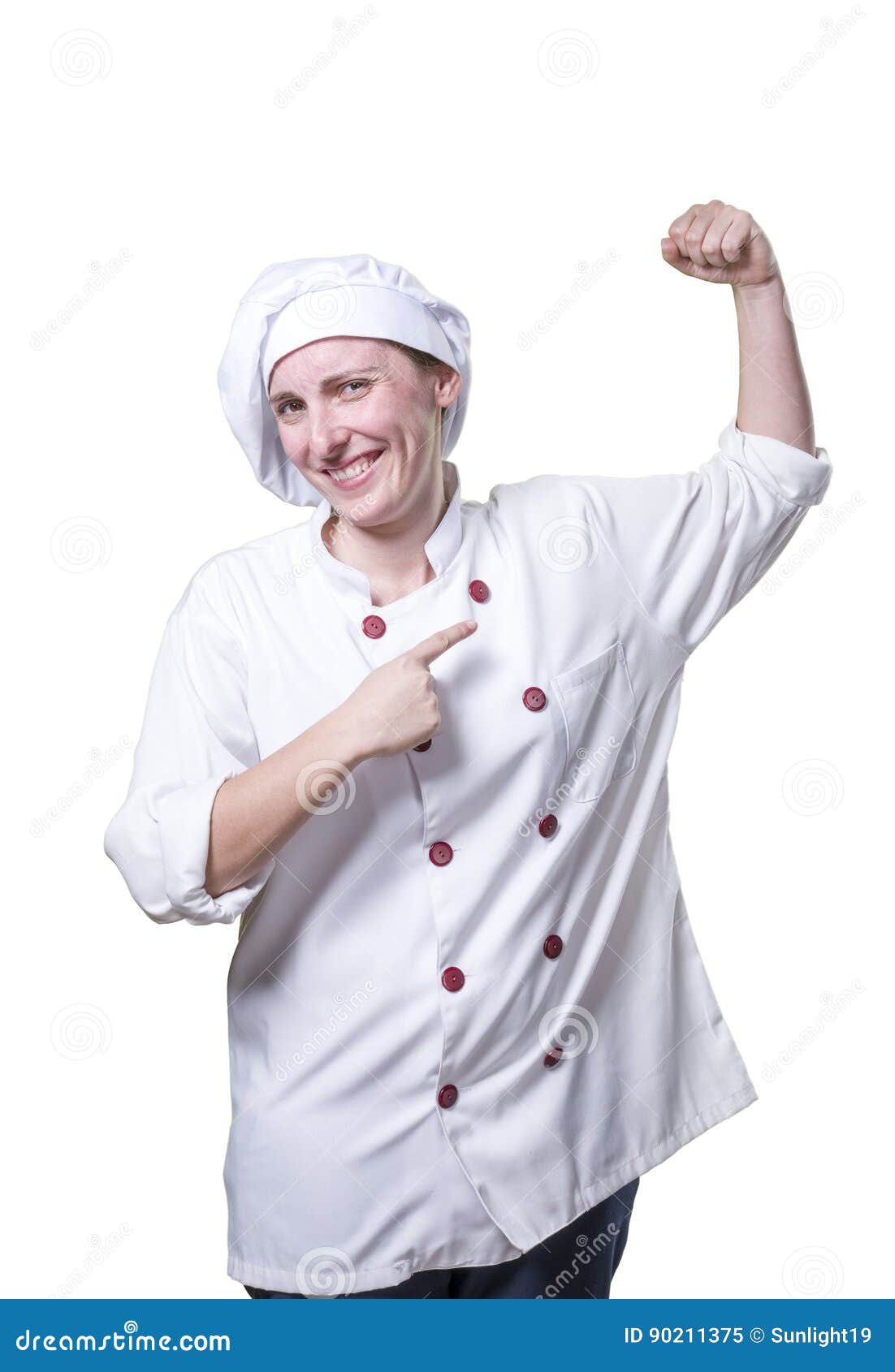 Strong Young Woman Chef with Her Arm Up Stock Image - Image of ...