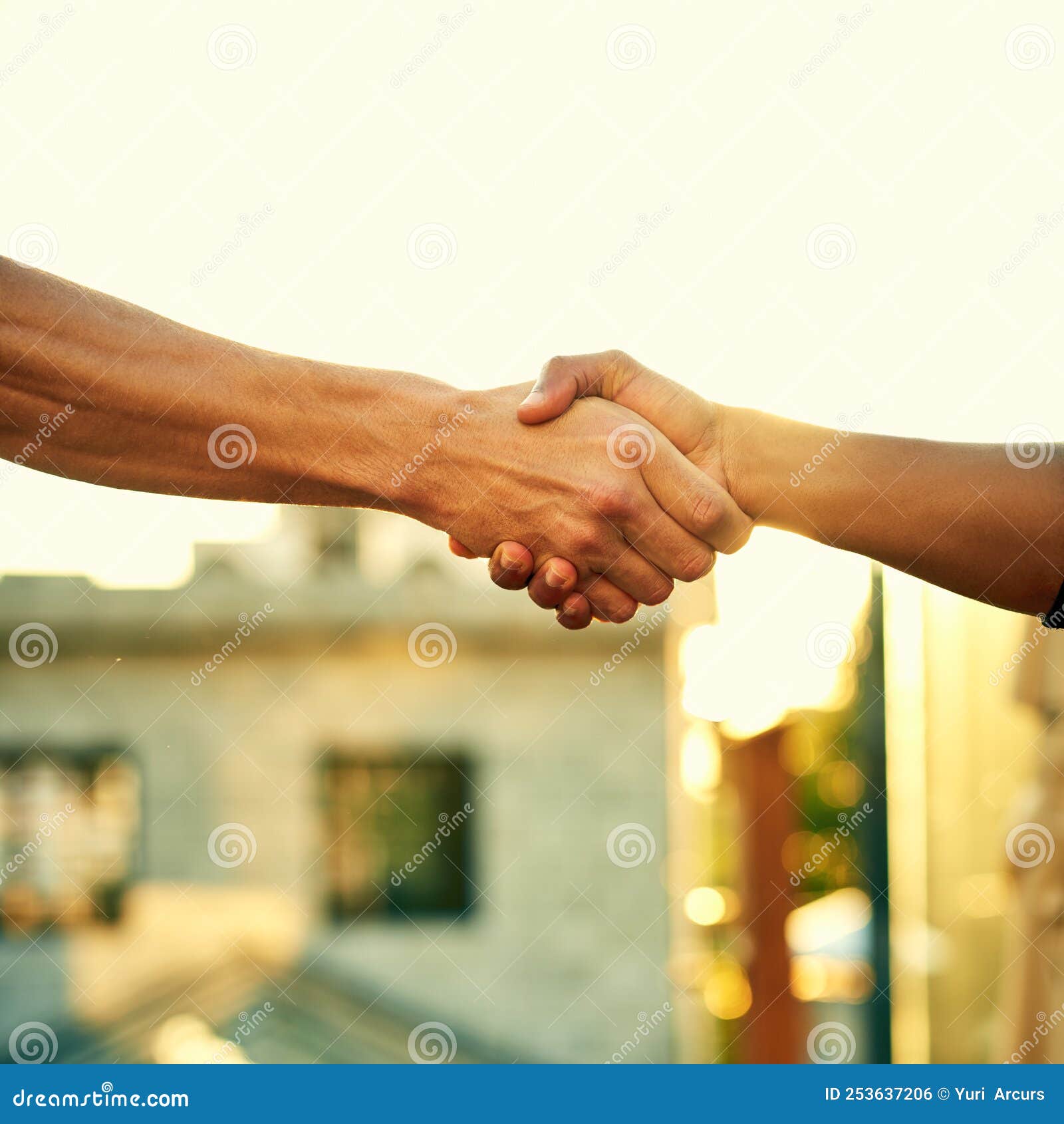 Stronger As a Unit. Two Men Shaking Hands Outdoors. Stock Photo - Image ...