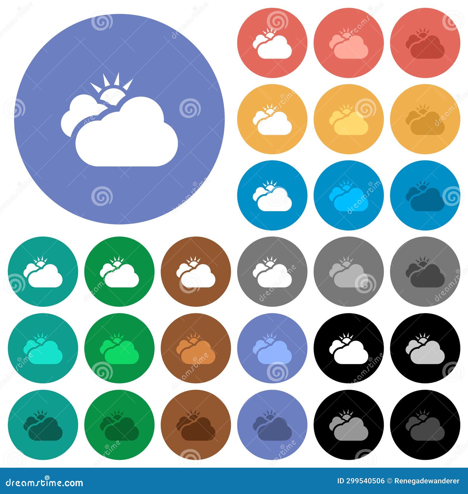 Strongly Cloudy Weather Round Flat Multi Colored Icons Stock ...