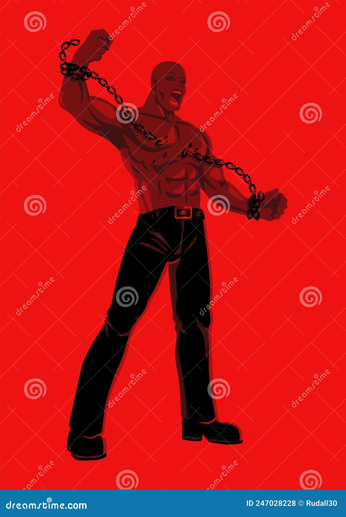Strongman breaking chains stock vector. Illustration of comic - 247028228