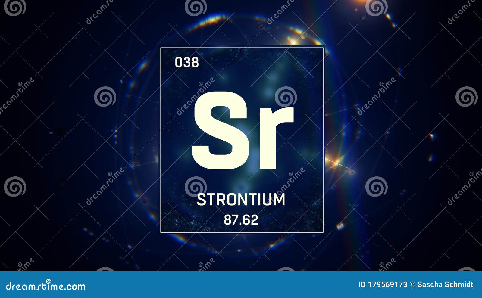 Strontium As Element 38 of the Periodic Table 3D Illustration on Blue ...