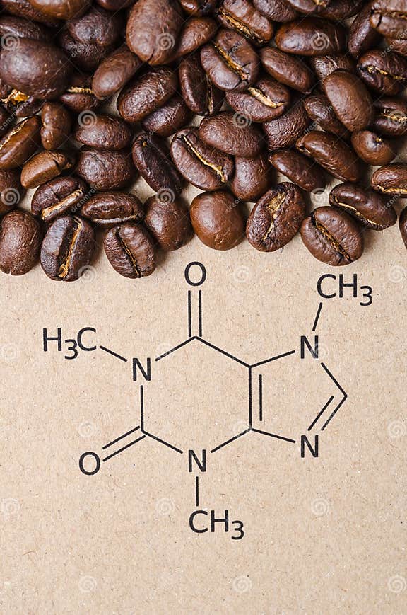 Structural Chemical Formula of Caffeine Molecule with Roasted Coffee ...