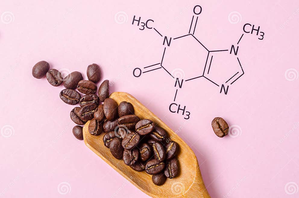Structural Chemical Formula Of Caffeine Molecule With Roasted Coffee