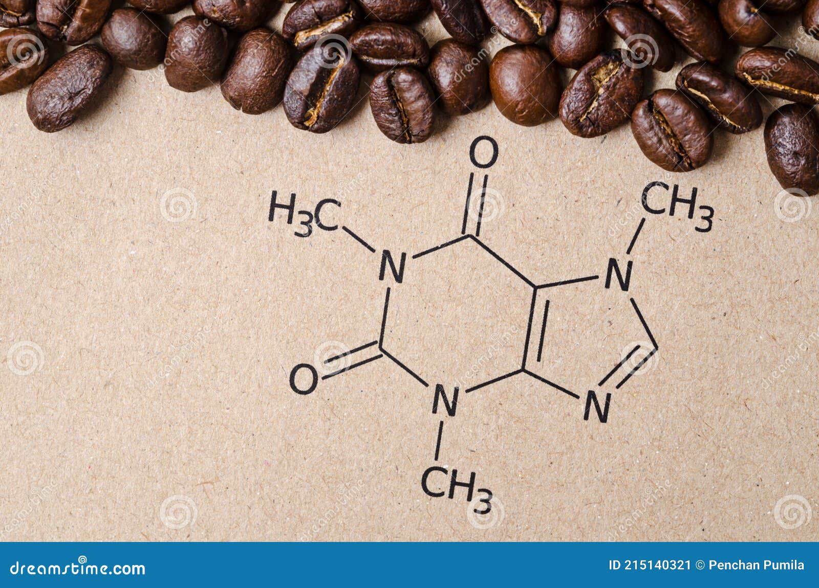 Structural Chemical Formula of Caffeine Molecule with Roasted Coffee ...