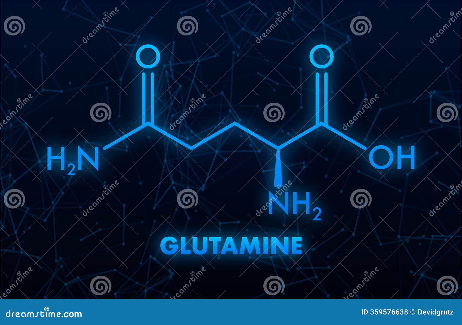 Glutamine Formula Shining on Dark Blue Background with Network Stock ...