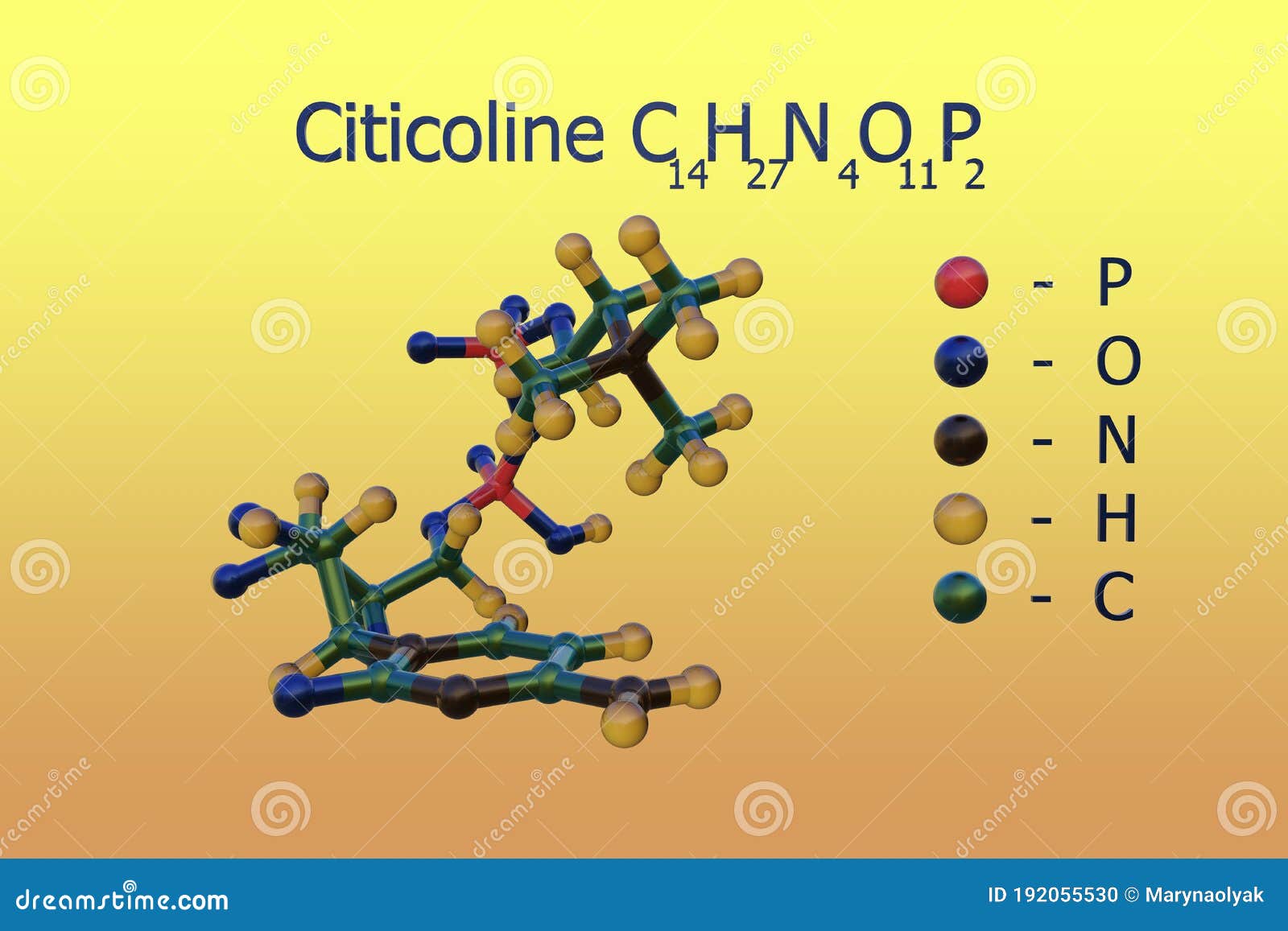 Structural Chemical Formula and Molecular Model of Citicoline, a ...