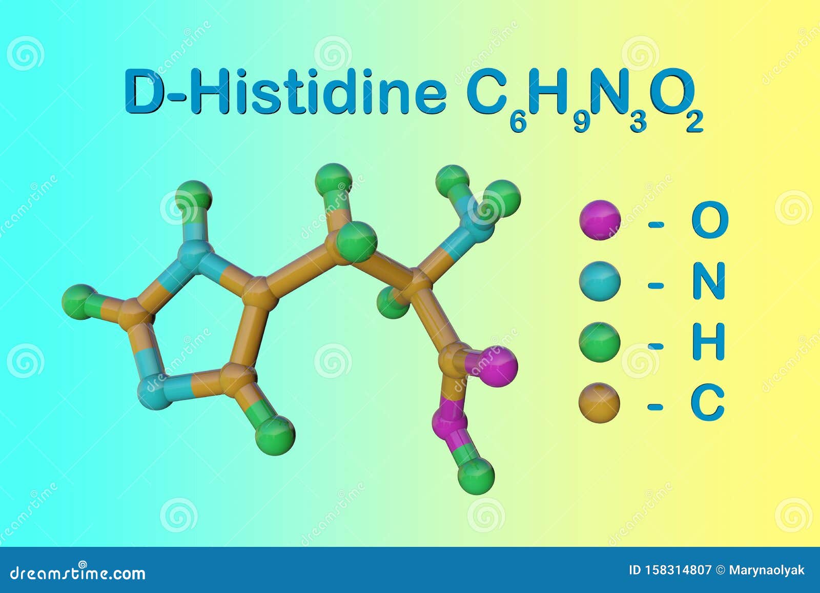 Structural Chemical Formula And Molecular Model Of D-histidine, An ...