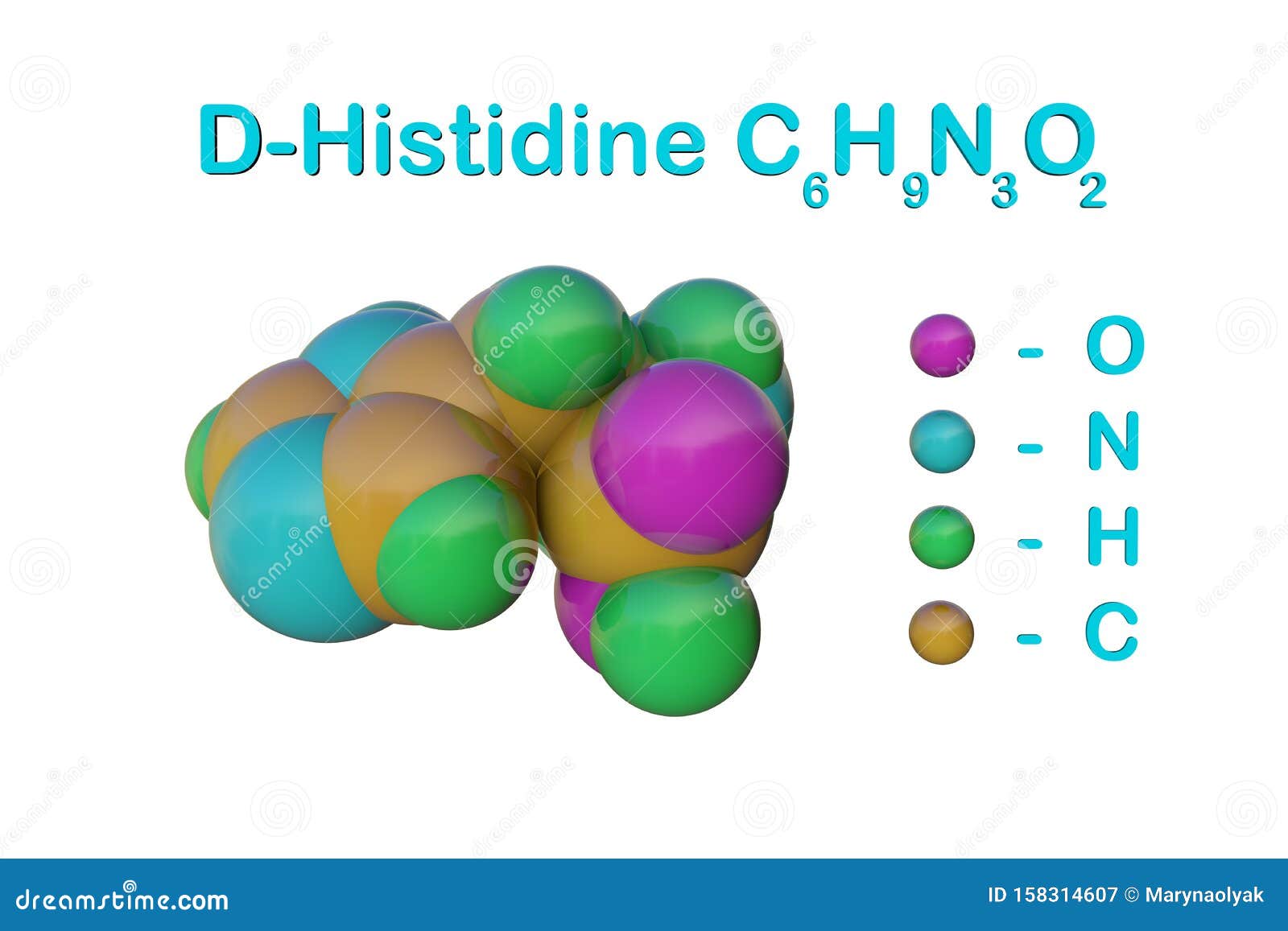 Structural Chemical Formula and Molecular Model of D-histidine, an ...