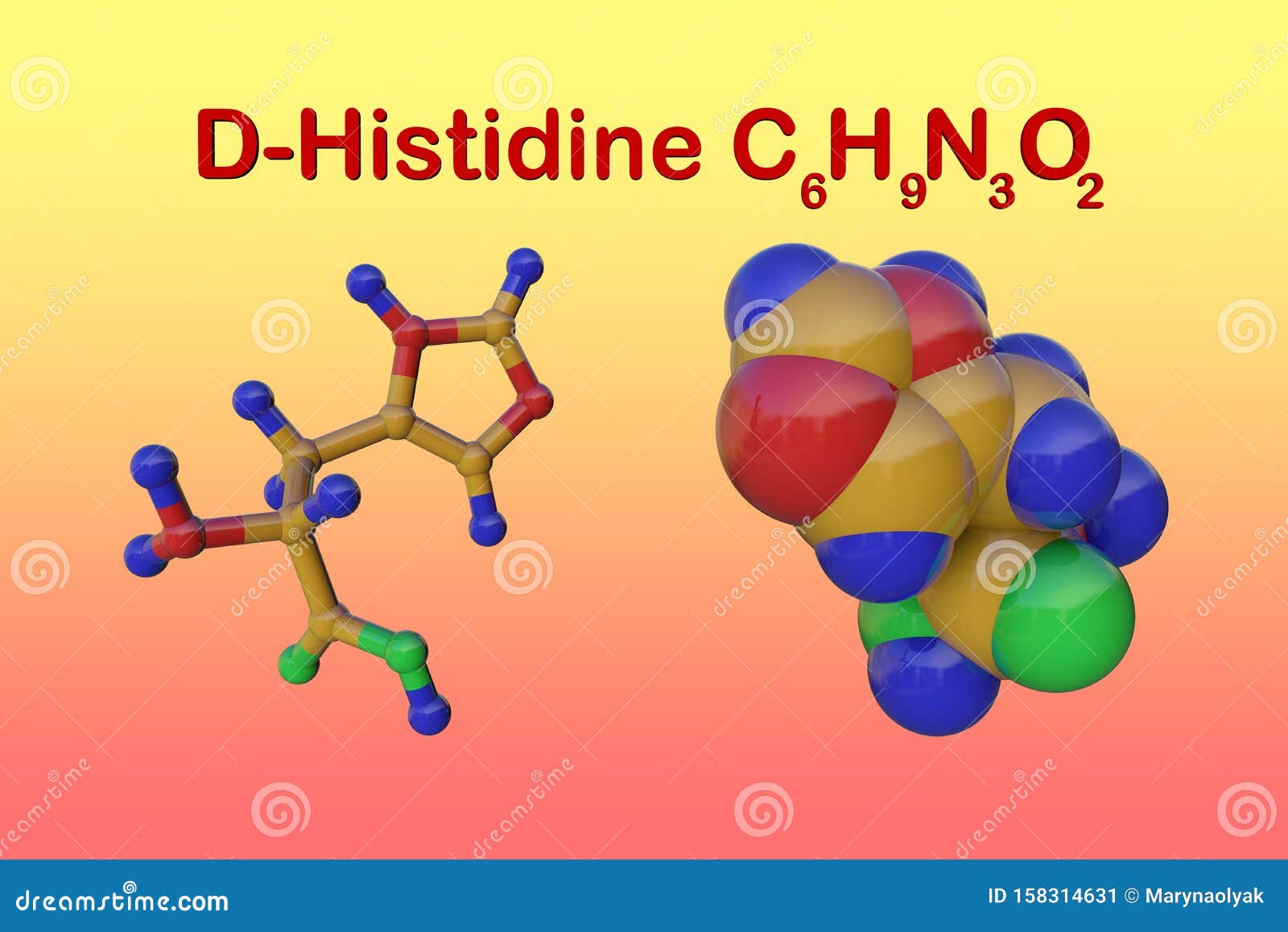 Structural Chemical Formula and Molecular Model of D-histidine, an ...