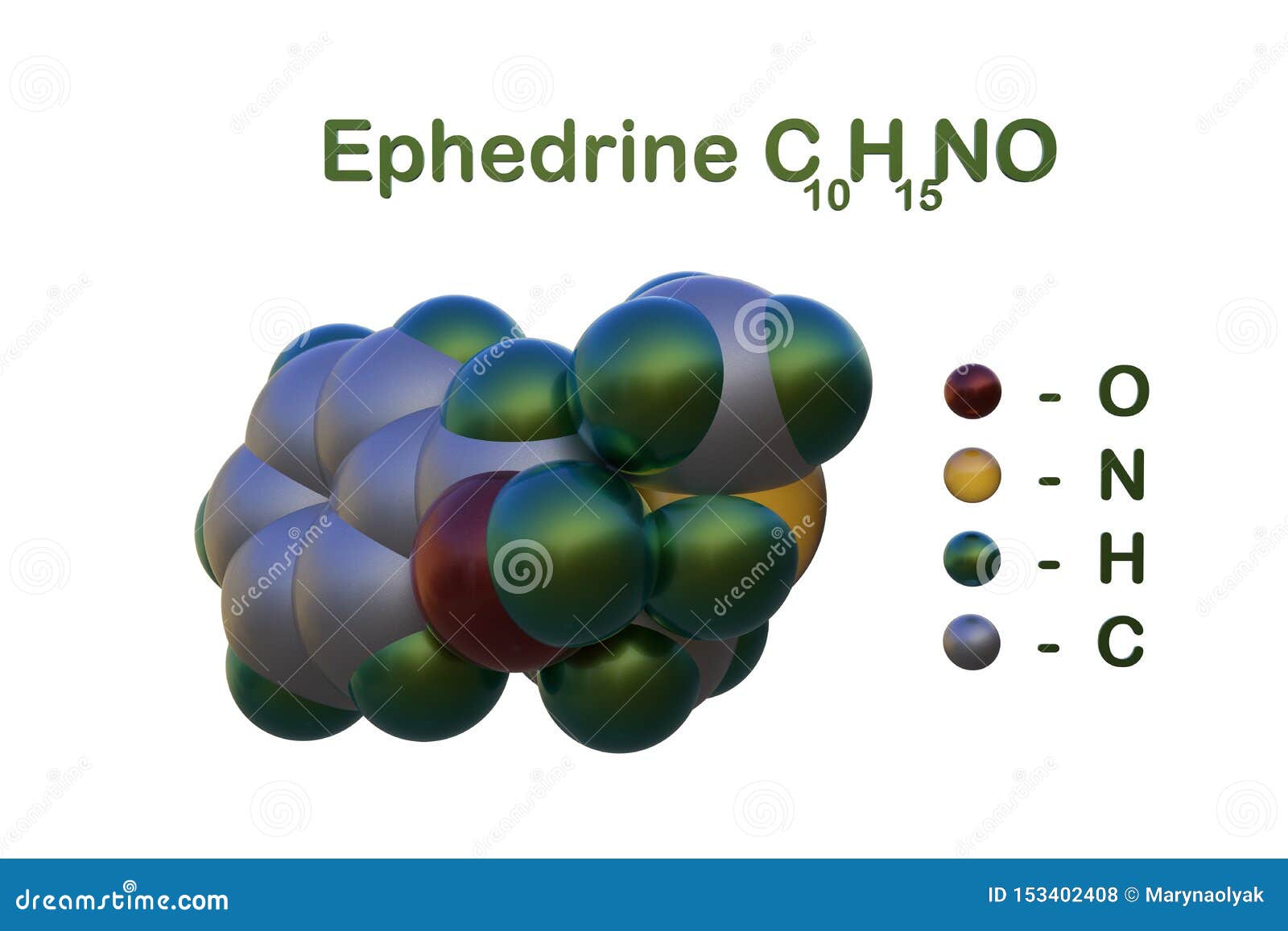 Structural Chemical Formula and Molecular Model of Ephedrine. Ephedrine ...