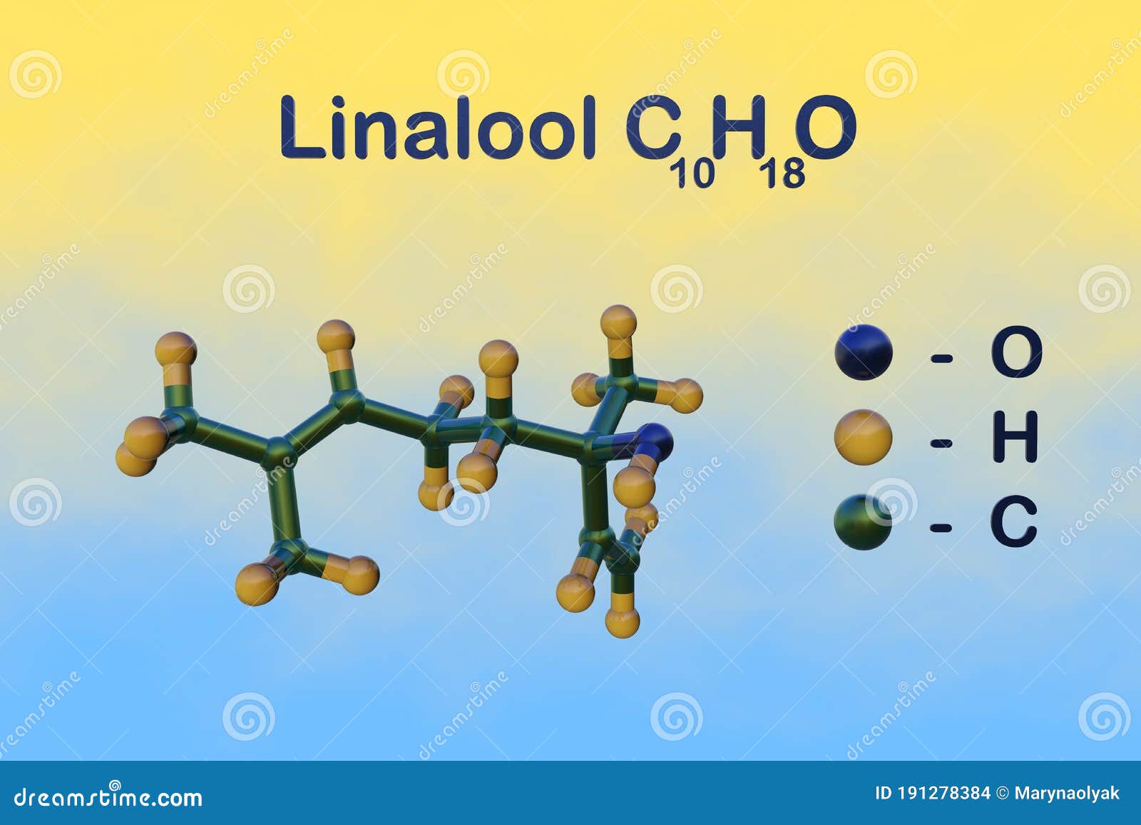 Structural Chemical Formula and Molecular Model of Linalool, a ...