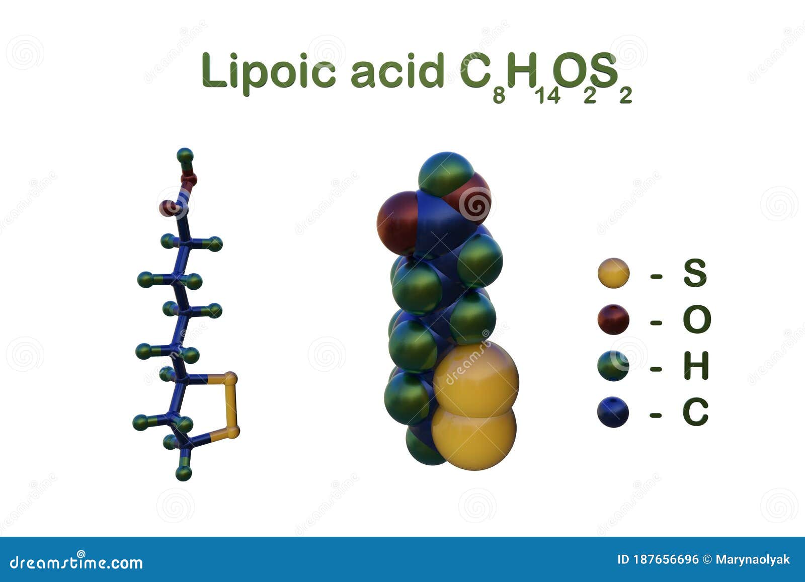 Structural Chemical Formula and Molecular Model of Lipoic or Thioctic ...