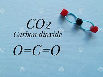 Carbon Dioxide CO2 Molecule Model and Chemical Formula. Ball-and-stick ...