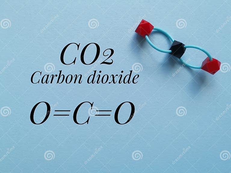 Carbon Dioxide CO2 Molecule Model and Chemical Formula. Ball-and-stick ...
