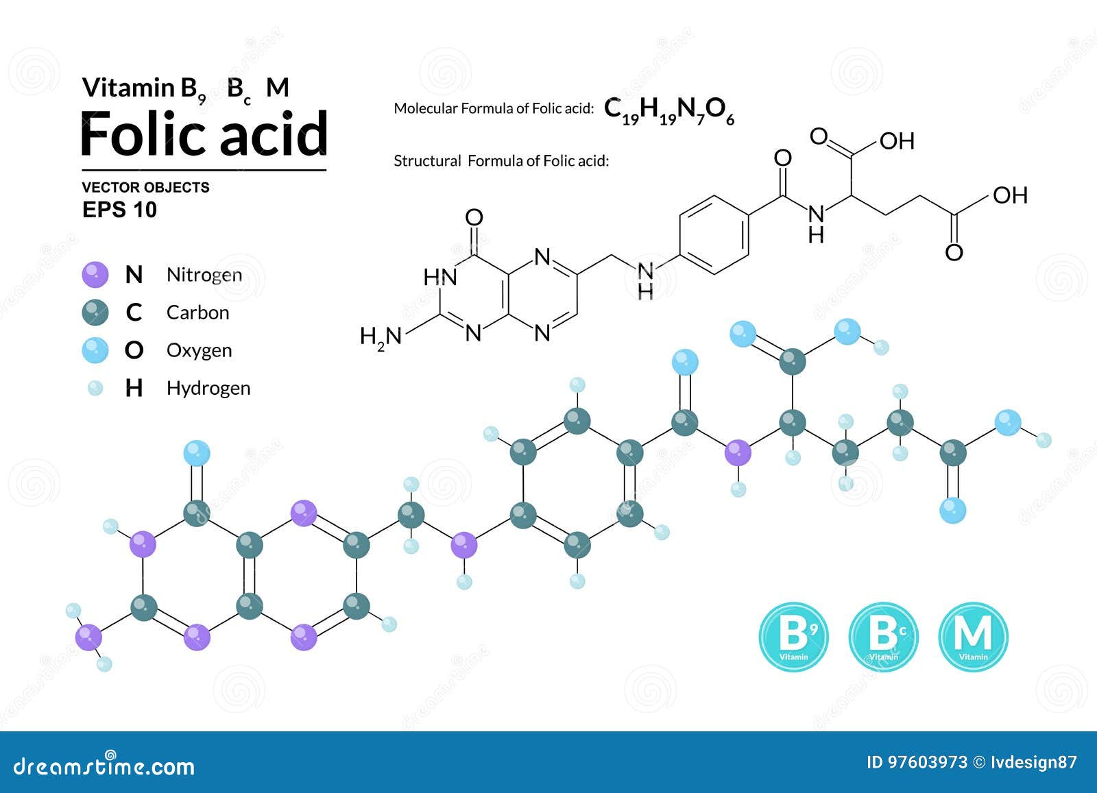 Folic Acid, Folate Molecule. It Is Known As Vitamin B9. Sheet Of Paper ...