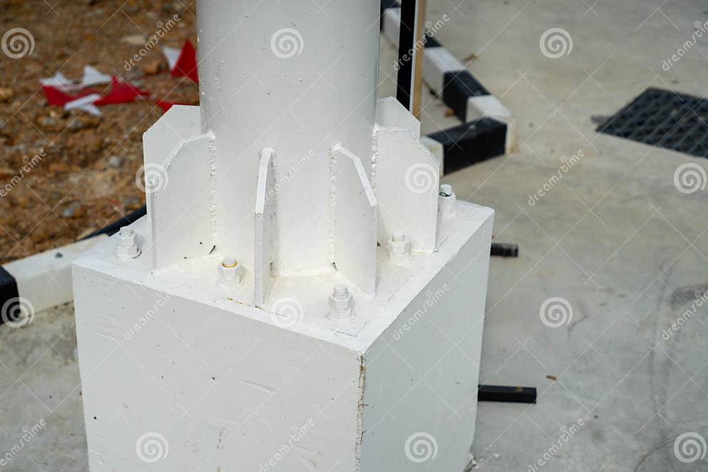 Structural Column Plates Fastened with Bolts Painted White Technology ...